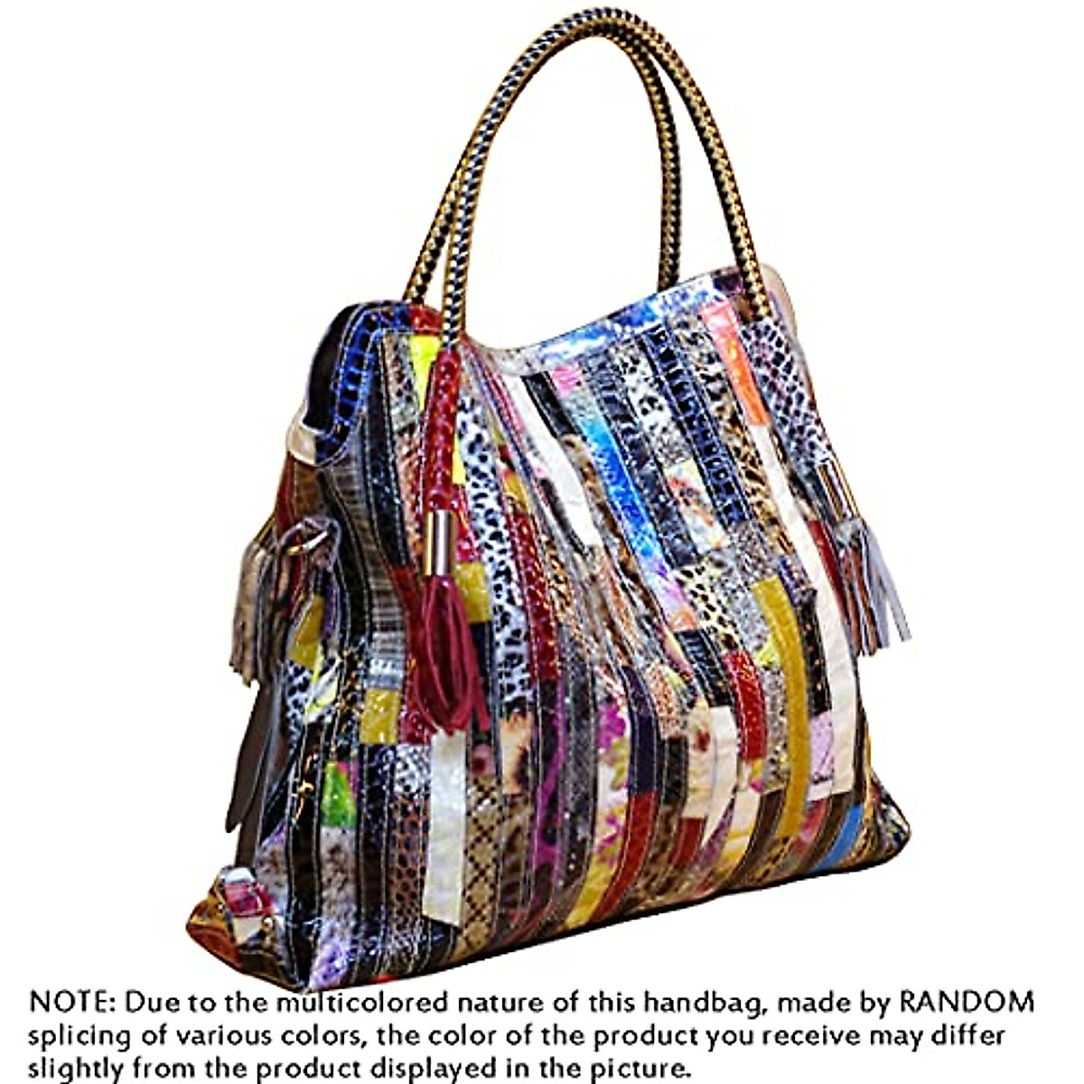 RainboSee Women OverSize Random Multicolor Purse Handbag Large Capacity Satchel Tote PU Leather Stiching Top Handle Shoulder Bag