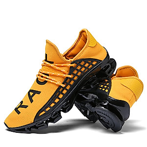 XIANV Men Trail Running Shoes Breathable Sport Athletic Tennis Walking Shoes (Yellow, Numeric_10)