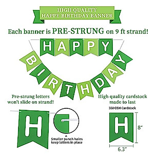 LITAUS, Birthday Decorations, NO DIY - Pack of 20 | Green Happy Birthday Banner, Honeycomb Balls, Swirls, Garland | Happy Birthday Decorations | Birthday Party Decorations