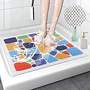 Darhoo Shower Mat Non Slip, 24 x 24 Inches Square Shower Floor Mats for Inside Showers, PVC Loofah Shower Bath Mat with Drainage Holes, Quick Dry Shower Anti Slip Stall Bathmat for Bathroom, Elderly