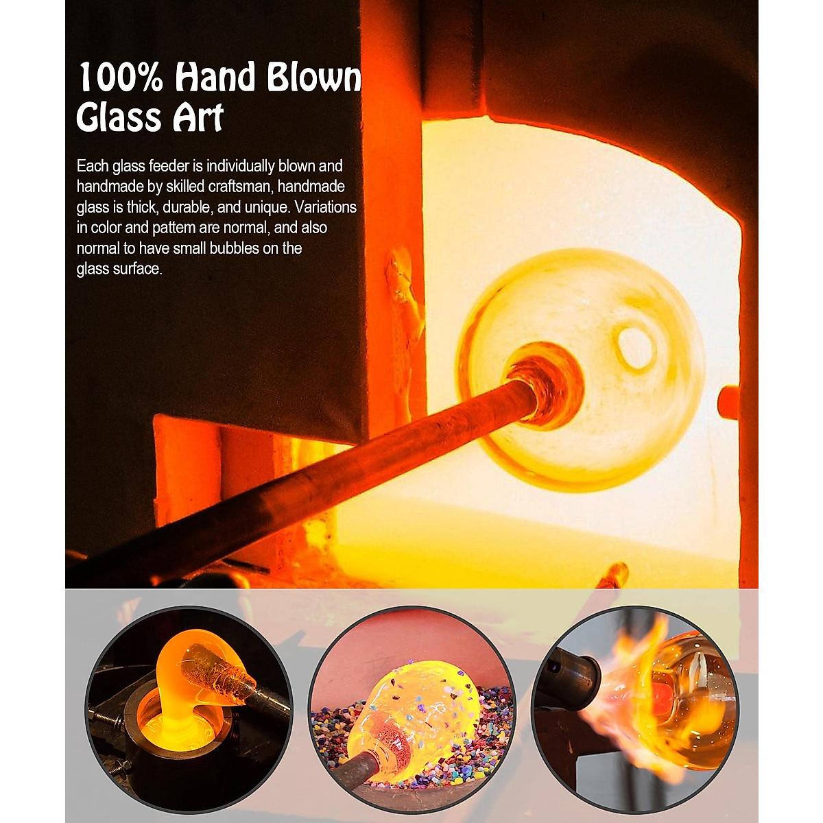 BOLITE Hummingbird Feeders for Outdoors, Hand Blown Glass, 30 Ounce, 5 Feeding Ports with Perch, 21003BU Green