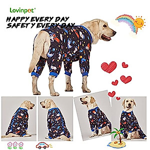 LovinPet Large Big Dog Pajamas - Anxiety Calming Dog Onesie, Undershirt for Dog Coats, Lightweight Stretchy 4 Legged Style Large Dog Jammies, Space Animals Black Print Pet Pjs,Black Large