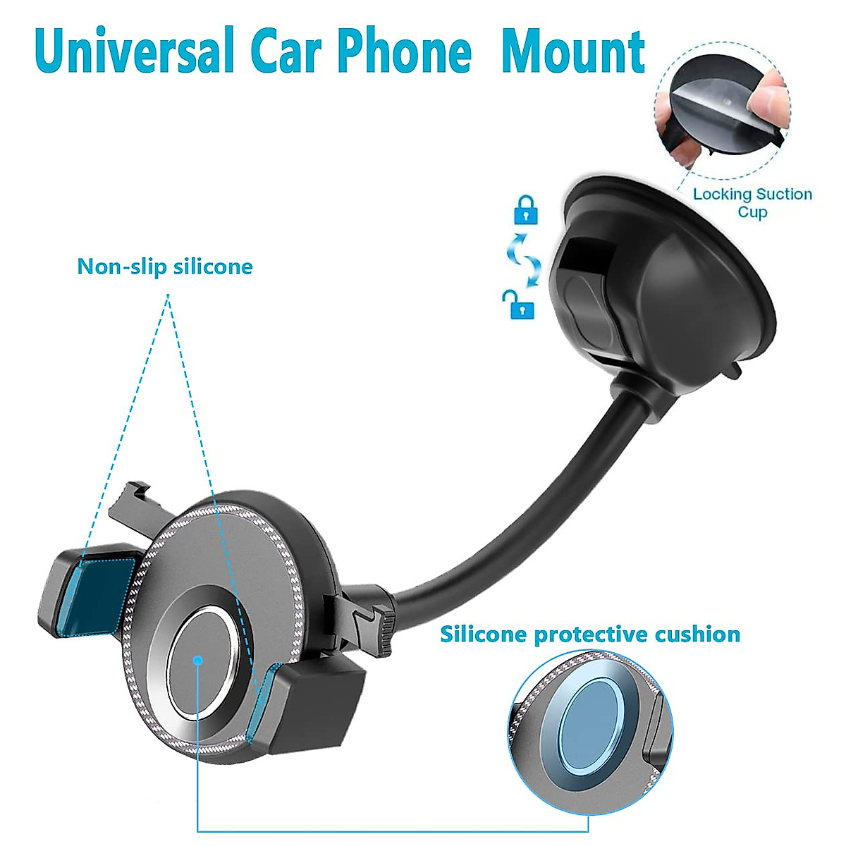 Leaflai 360 Rotatable Windshield Car Phone Holder, Compatible with iPhone 14, Samsung S21, LG G7, Sony Xperia, OnePlus 9 Pro/ 9R/ 8T