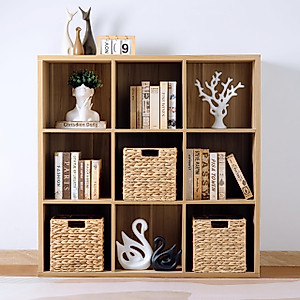 10.5x10.5 Water Hyacinth Storage Baskets, Wicker Baskets for Cube Storage, Collapsible Cube Storage Bins Wicker, Square Baskets for Cube Storage for Ikea Kallax, Basket Set of 3 (Water Hyacinth)