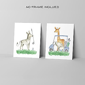 La Naranja Safari Nursery Decor Golf Wall Art Prints for Kids Cute Room Decor Aesthetic Golf Buddies Animal Pictures for Boys Room, Girls Room, Baby Shower Gifts, Set of 4, 8''x10'', UNFRAMED