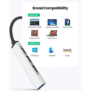 Auorange USB Hub, 4-Port USB 3.0 2.0 Hub USB Splitter Charging Supported Compatible with MacBook, Laptop, Surface Pro, PS4, PC, Flash Drive, Mobile HDD