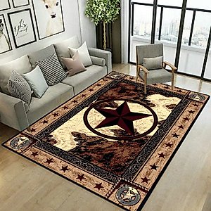 Vintage Rustic Western Texas Star Wood Panel Style Modern Area Rugs Non-Slip Floor Carpet Indoor Outdoor Throw Rugs Bathroom Mat Home Decoration for Kitchen Playing Room Bedroom Living Room 5'x7'
