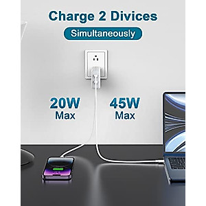 67W Dual USB-C Charger for MacBook Air, Mac Pro 13" (2023-2018), iPad Pro/Air/Mini, Type C Power Supply, LED, Foldable Plug, 6.6ft USB-C Charging Cable