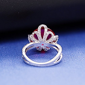 Uloveido Ladies Cushion Cut Simulated Red Ruby Rings Vintage - Unique Red Flower Birthstone Ring Birthday Gifts Present for her Women RJ212-8