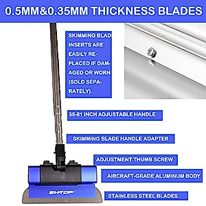 BHTOP Drywall Tools Skimming Blade with Extension Handle - 12", 22" & 32" Blades Extruded Aluminum 301 Stainless Steel Construction Tools End Caps, Wall-Board with 0.5mm&0.35mm Blue