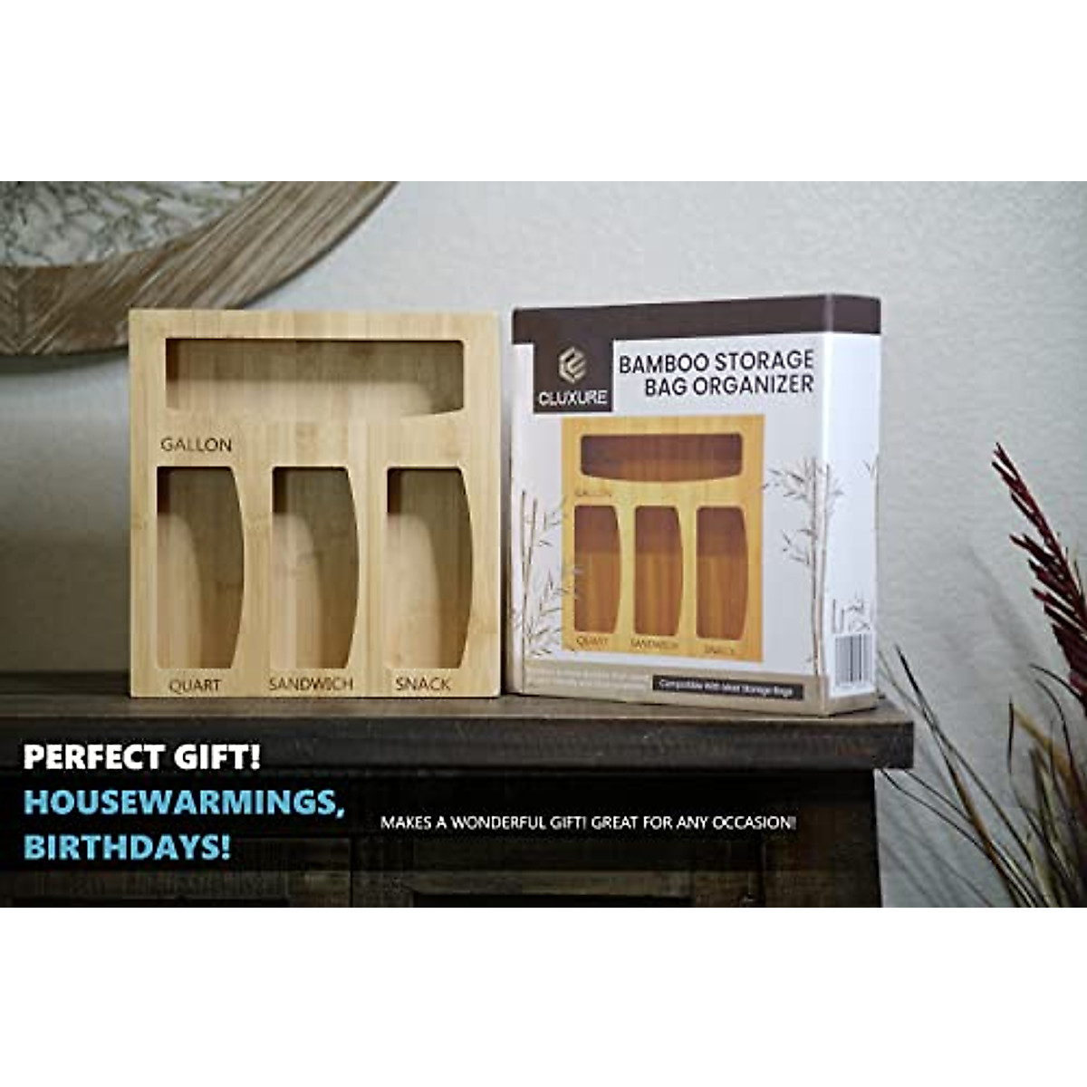 Ziploc Storage Bag Organizer, Bamboo Organizer, Food Storage Bag Organizer, Baggie Organizer Dispenser for Drawer, Kitchen Drawer Organizer. Compatible with Gallon, Quart, Snack and Sandwich Bags