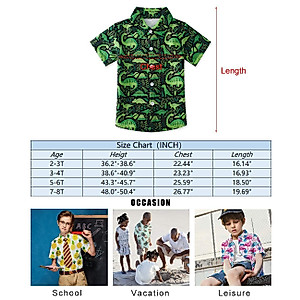 uideazone 5 Years Dinosaur Green Boys 3D Printed Holiday Button Down Shirt Novelty Tropical Themed Hawaiian Tops Clothes for Boys 5-6T