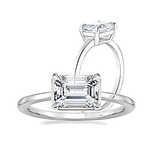 2 CT Emerald Cut VVS1 Colorless Moissanite Engagement Ring Wedding Bridal East West Set for Women Moissanite Rings Gifts Anniversary Promise Her, 925 Sterling Silver