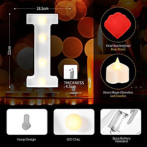 I Love You Light up Letters Sign Romantic Decorations Special Night Rose Petals Proposal Decorations LED Heart Night Lights 24 LED Love Candles Romantic Night Light for Proposal Engagement Wedding