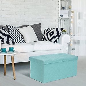 Otto & Ben Mellow Folding Box Chest with SMART LIFT Top Upholstered Tufted Ottomans Bench Foot Rest for Bedroom and Living Room, 30", Mint Blue 30" Storage Ottoman