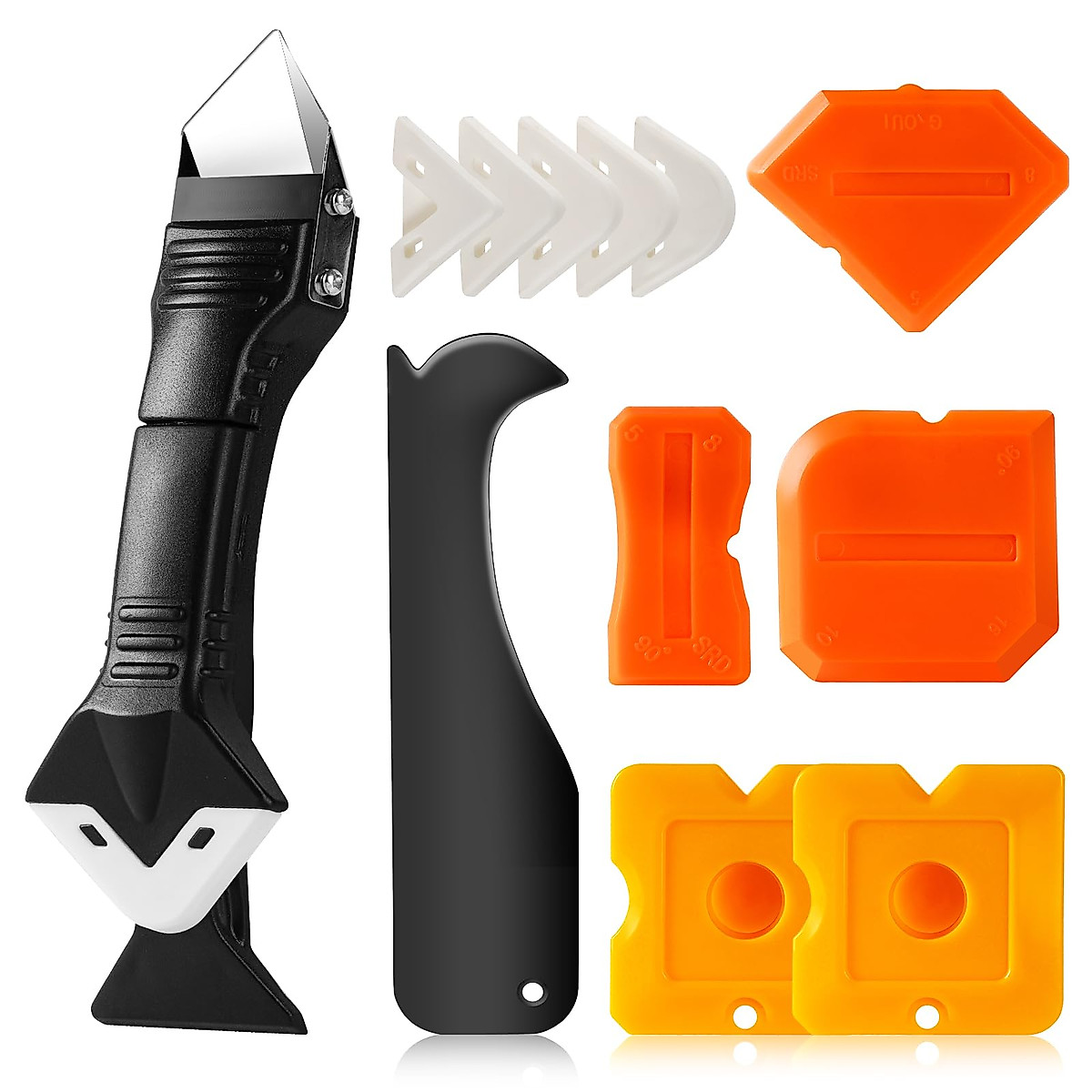 HANJKINZ 3 in 1 Silicone Caulking Tools（Stainless Steelhead), 12pack, Caulk Remover Tool Kit with Replace Silicone Padsgood Pads and Caulk Finishing Tools, Caulking Tool Kit for Kitchen, Bathroom