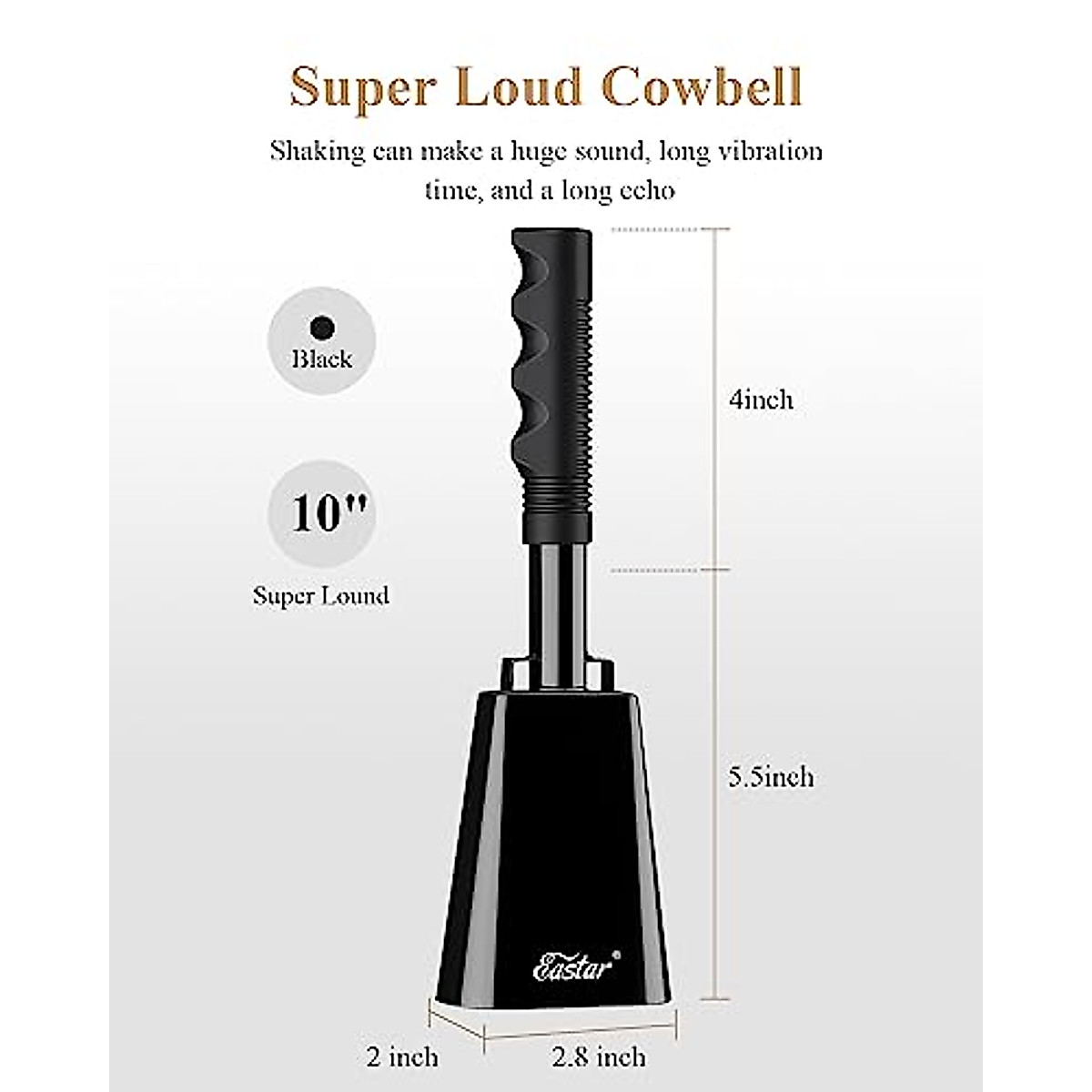 Eastar Cow Bell with Handle, 2 Pack Cowbells for Sporting Events, 10 Inch Cowbells Noise Makers Cheering Bell for Football Games, Stadiums, Halloween Gifts, Black