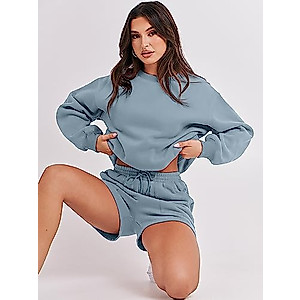 ANRABESS Women 2 Piece Lounge Set Fall Outfits Sweatsuit Fleece Oversized Crewneck Sweatshirt Loungewear Shorts 2023 Casual Cozy Pajamas Macthing Tracksuit Set 1047huilan-XL