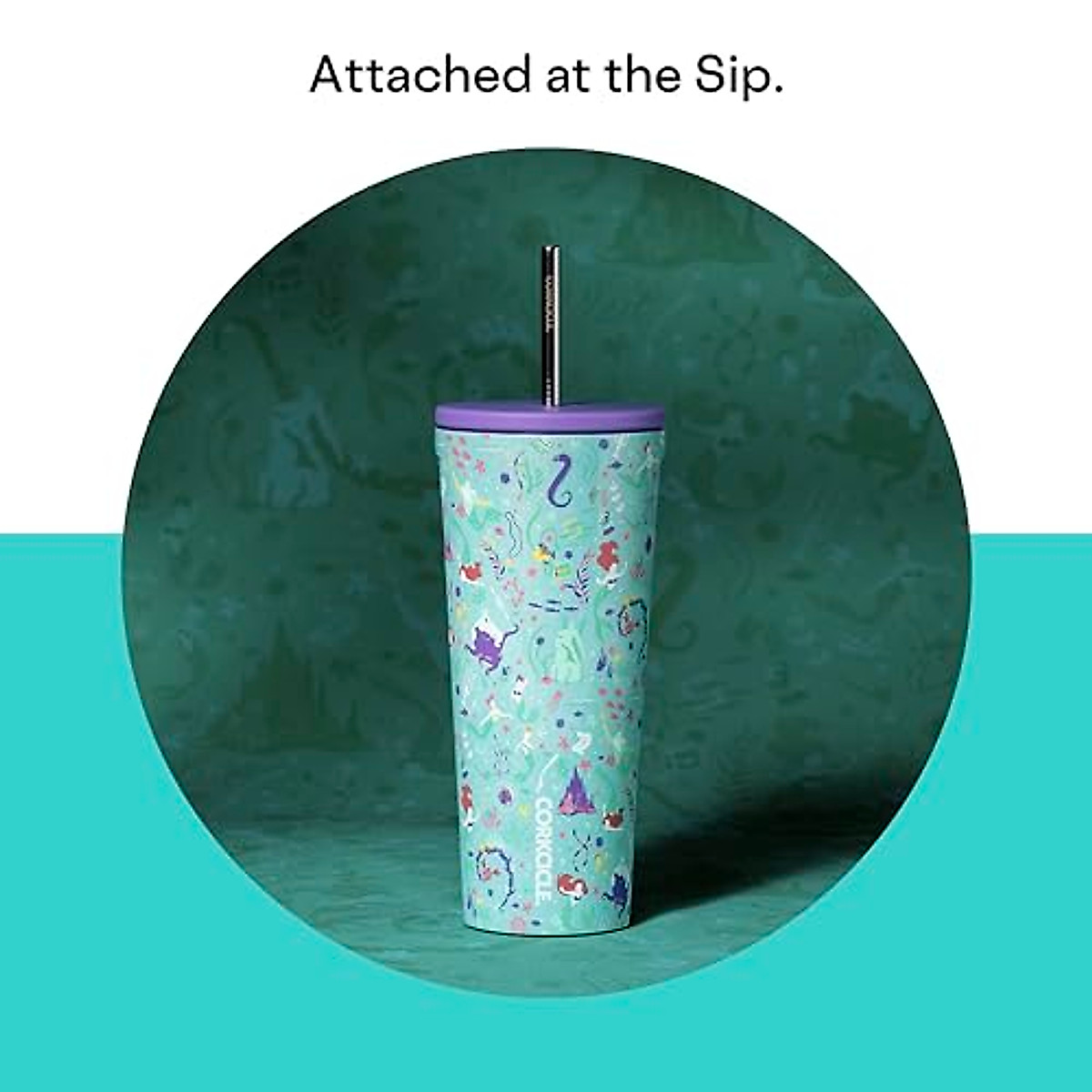 Corkcicle x Disney Princess Ariel Cold Cup Insulated Tumbler with Lid and Straw, 24 oz – Reusable Water Bottle Keeps Beverages Cold 12hrs, Hot 5hrs – Cupholder Friendly, Lid for Flexible Sipping