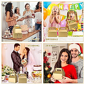 100 Pieces Gable Candy Treat Boxes, Small Goodies Gift Boxes with Handle, Dessert Boxes Favor for Wedding, Birthday Party, 6.2 x 3.5 x 3.5 Inch (Metallic Gold)