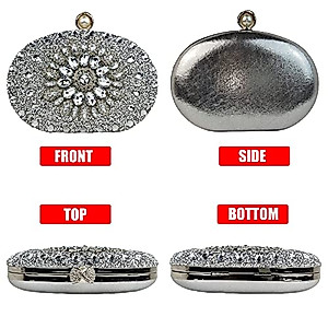 Multicolor Rhinestone Women Evening Clutch Purse Bridal Sparkly Diamond Bag Crystal Handbags Prom Wedding Cocktail Purse(Silver)