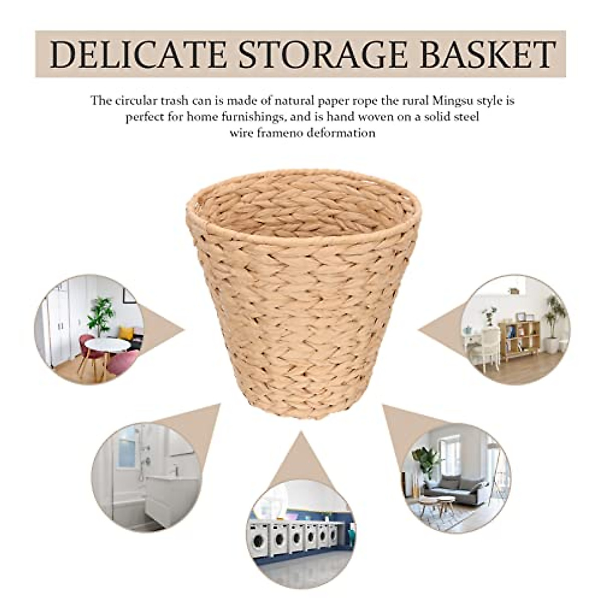 Cabilock Office Decor Paper String Basket Multi- Storage Basket Home Trash Basket Waste Basket Garbage Container Toillet Paper Bin for Bathroom Bedroom Kitchen Office Wicker Basket
