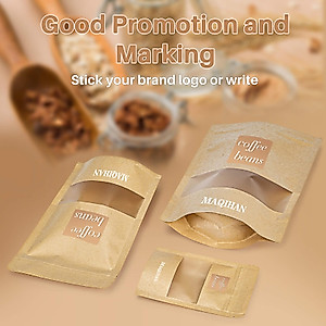 MAQIHAN 46 Stand Up Pouches Bags - 5.9"×8.6" Resealable Ziplock Kraft Paper Bags Window Food Packaging Homemade Bagel Bread Cookie Candy Tea Herb Spice Coffee Jerky Dog Treat Bags Small Business