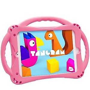 TopEsct Kids Case for iPad Mini 5 4 3 2 1,Silicone Childproof for iPad Mini 5 4 3 2 1, Built-in Handle Stand, Comes with a Strap (Pink)