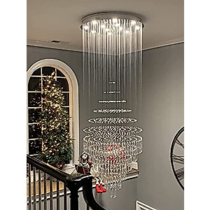 Luxury Large Foyer Chandelier, Modern 12-Lights Round Raindrop Crystal Chandeliers High Ceiling Flush Mount Light Fixtures for LivingRoom Entryway, Stairs D31.5 X H86.7 of CRYSTOP