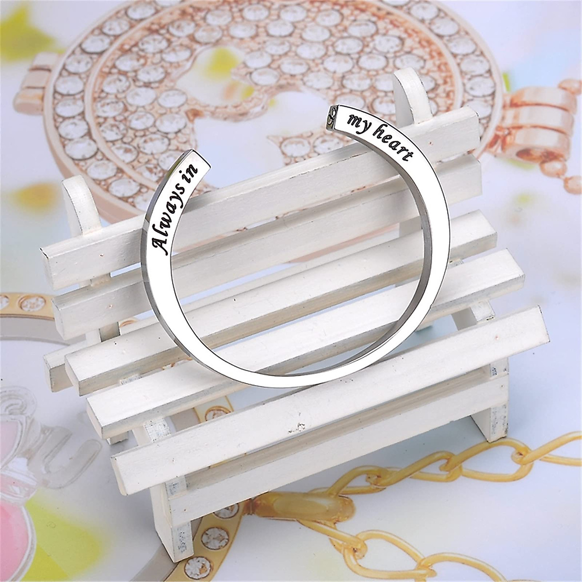 Cremation Urn Bracelet Engraved Always in My Heart Memorial Stainless Steel Waterproof bracelet