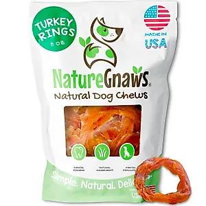 Nature Gnaws USA Turkey Tendon Rings for Dogs (8oz) - Delicious Grain Free Reward Snack for Small, Medium & Large Breeds - Premium Natural Dog Chew Treats