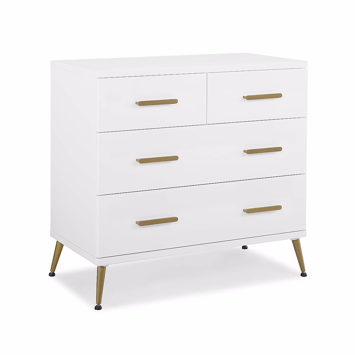 Delta Children Sloane 4 Drawer Dresser with Changing Top, Bianca White w/Melted Bronze