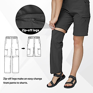 MIER Women's Hiking Cargo Convertible Pants Lightweight Stretch Outdoor Pants with 6 Pockets, Quick Dry and Water Resistant, Graphite Grey, 4