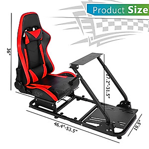 Hottoby Foldable Racing Simulator Cockpit Stand with Red Seat Fit for Logitech/Thrustmaster G25,G27,G29,G920,G923&T300RS,TX,T80,Multi-Angle Adjustment Sim Cockpit racing wheel,No Steering Wheel,HandBr