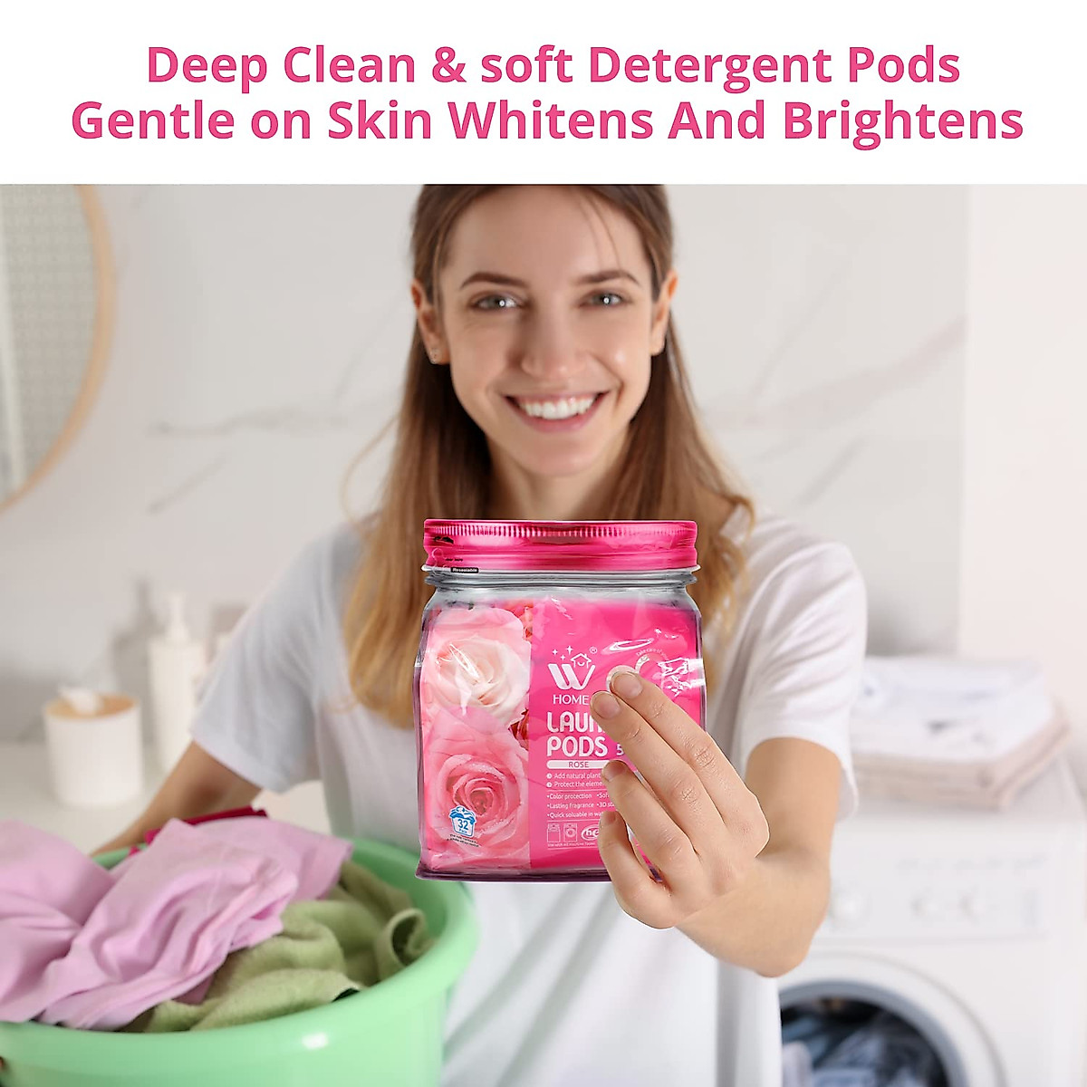 Natural Solution 5-in-1 Laundry Pods, Total 96 Count, Ultra Concentrate with Powerful Stain Lifter Technology, Fabric Softener With Rose Extracts, Detergent Pods, 32 Count/Each (Pack of 3)