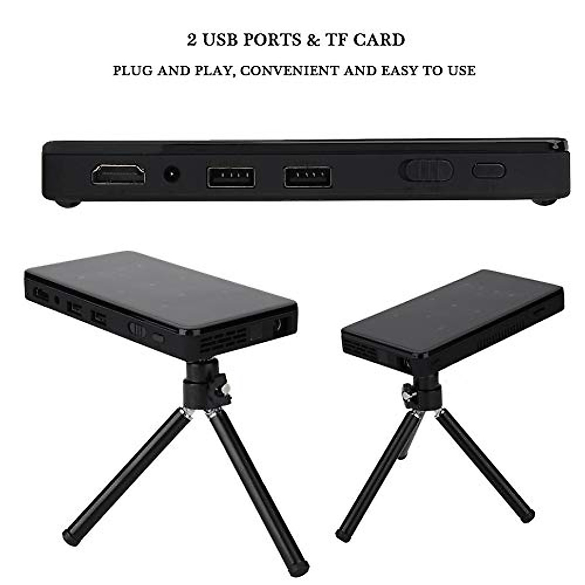 Smart Pocket Mini Projector,ASHATA 2.4G WiFi 4k HD Projector Support Bluetooth 4.0 Android6.0 OS USB TF Card for Home Cinema,Wireless Phone Connection for Movies, Presentations,Gaming,Phone(Black)