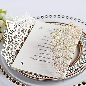 Wedding Invitation Cards,10PCS Hollow Floral Design Invites Card with Ribbon Best for Bridal Showers, Engagement Parties, Includes 10x [Covers + Blank Card +Ribbon] (Glitter Silver)