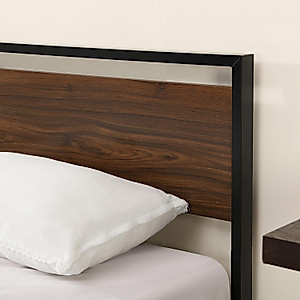 Metal Twin Size Bed Frame with Wood Headboard and Footboard, Platform Bed with Under-bed Storage Space, No Box Spring Needed, Sturdy Non-Slip Without Noise, Steel Slats, Mattress Foundation, Black