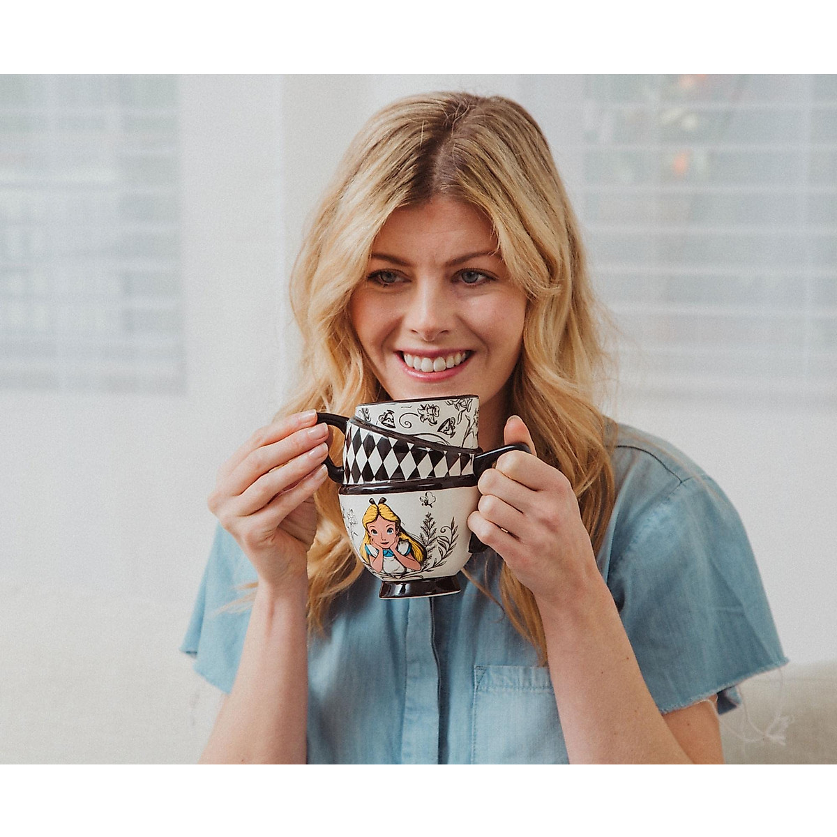 Disney Alice in Wonderland Monochrome Stacked Teacups Sculpted Ceramic Mug