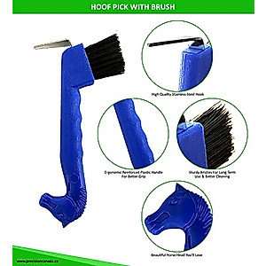 Precision Canada 1Pc Horse Hoof Pick Brush with Soft Touch Plastic Handle, Portable Hoof Pick