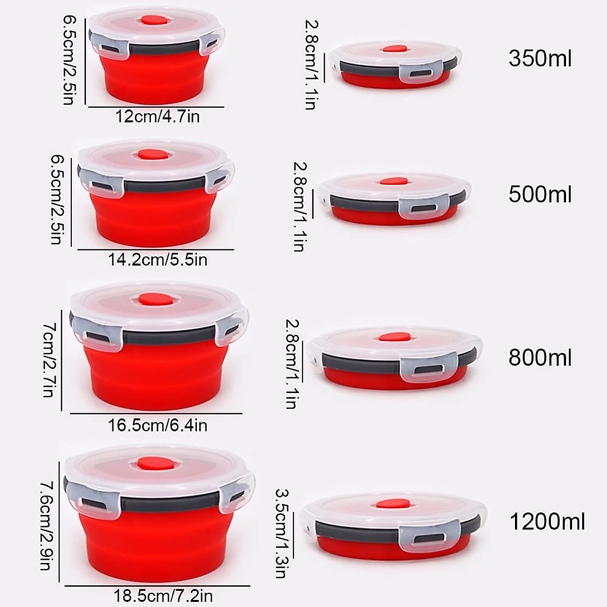 Guyuyii 4 Pack Collapsible Bowls for Camping - Space-Saving, Microwave, Dishwasher and Freezer Safe Camping Bowl with Lid for Travel, RV, Outdoor Adventures - 4 Sizes (1200 ml, 800 ml, 500 ml, 350 ml)