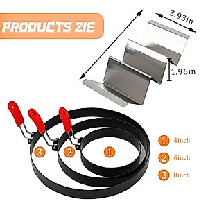 5 PCS Pancake Mold Sets, 3 Pcs Egg Circles for Frying Eggs, 2 PCS Taco Shell Holder Stand, Rack Holds Up to 3 Tacos, 4 Inch 6 Inch 8 Inch Griddle Egg Ring with Silicone Handle for Breakfast Sandwiches