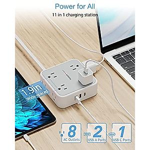 Ultra Thin Flat Extension Cord, Flat Plug Power Strip with USB C, 8 Widely Outlets, 3 USB Charger(1 USB C Port), 5 Ft, 900 Joules Surge Protector, Office Supplies, Travel, Dorm Room Essentials
