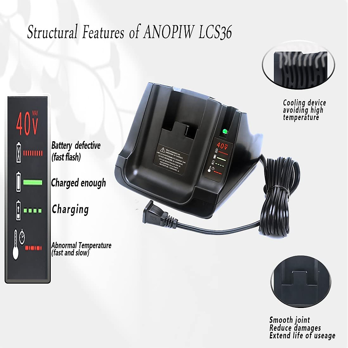 ANOPIW 40V MAX Fast Charger Compatible with Black and Decker LCS36 LCS40 for 36V/40V Lithium ion Battery LBX1540 LSW36 LBX2540 LBXR36 LBX36 LST136 LBXR2036 LHT2436 LBX2040...