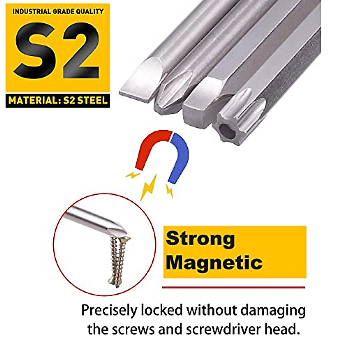 30 Pcs Long Magnetic Screwdriver Bit Set 4 Inch, Mixiflor 1/4 Inch Hex Shank S2 Steel Magnetic 4 Inch Long Drill Bits with Storage Box(Slotted+Cross+Square +Torx)