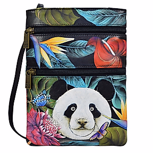 Anuschka Women’s Hand Painted Genuine Leather Mini Double Zip Travel Crossbody - Rainbow Birds