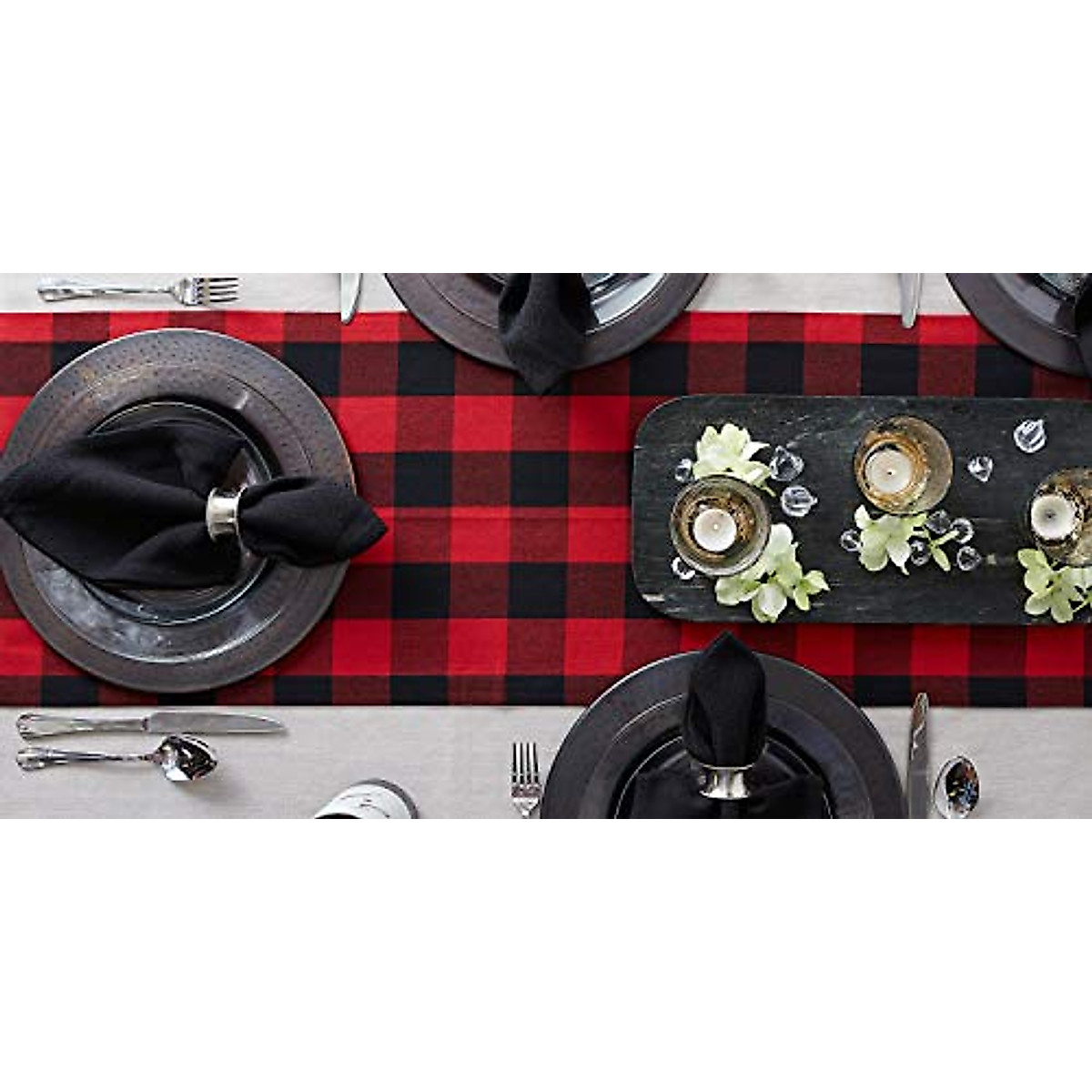 DII Buffalo Check Collection, Classic Farmhouse Table Runner, 14x108, Red & Black