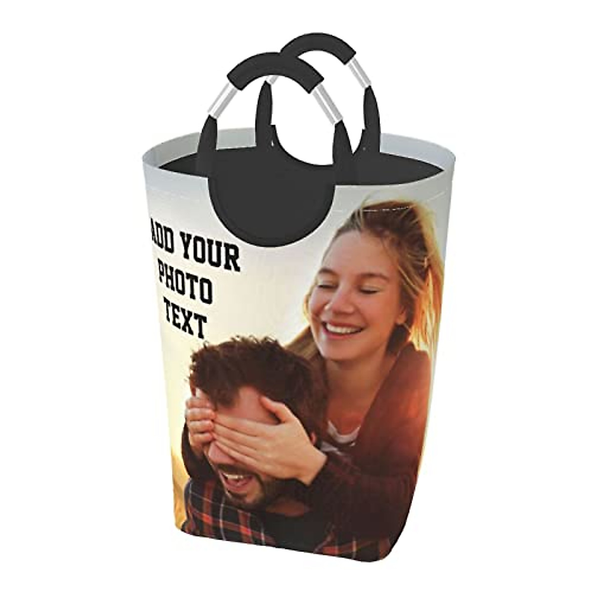 Personalized Hampers Custom Laundry Basket with Name, Customized Dirty Clothes Hamper with Photo/Text for Boys Girls Women Men, Collapsible Storage Basket with Handle for Bedroom, 22.7 x 12.6 in