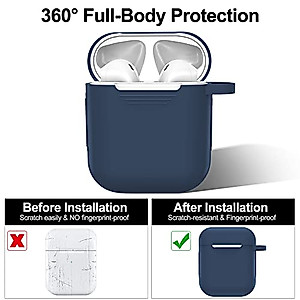 AirPods1st/2ndCase with Lanyard TPU Shockproof Full-Body Protective Case Cover Soft RubberTexture for AirPods 1st/2nd Generation (Black+Dark Blue)