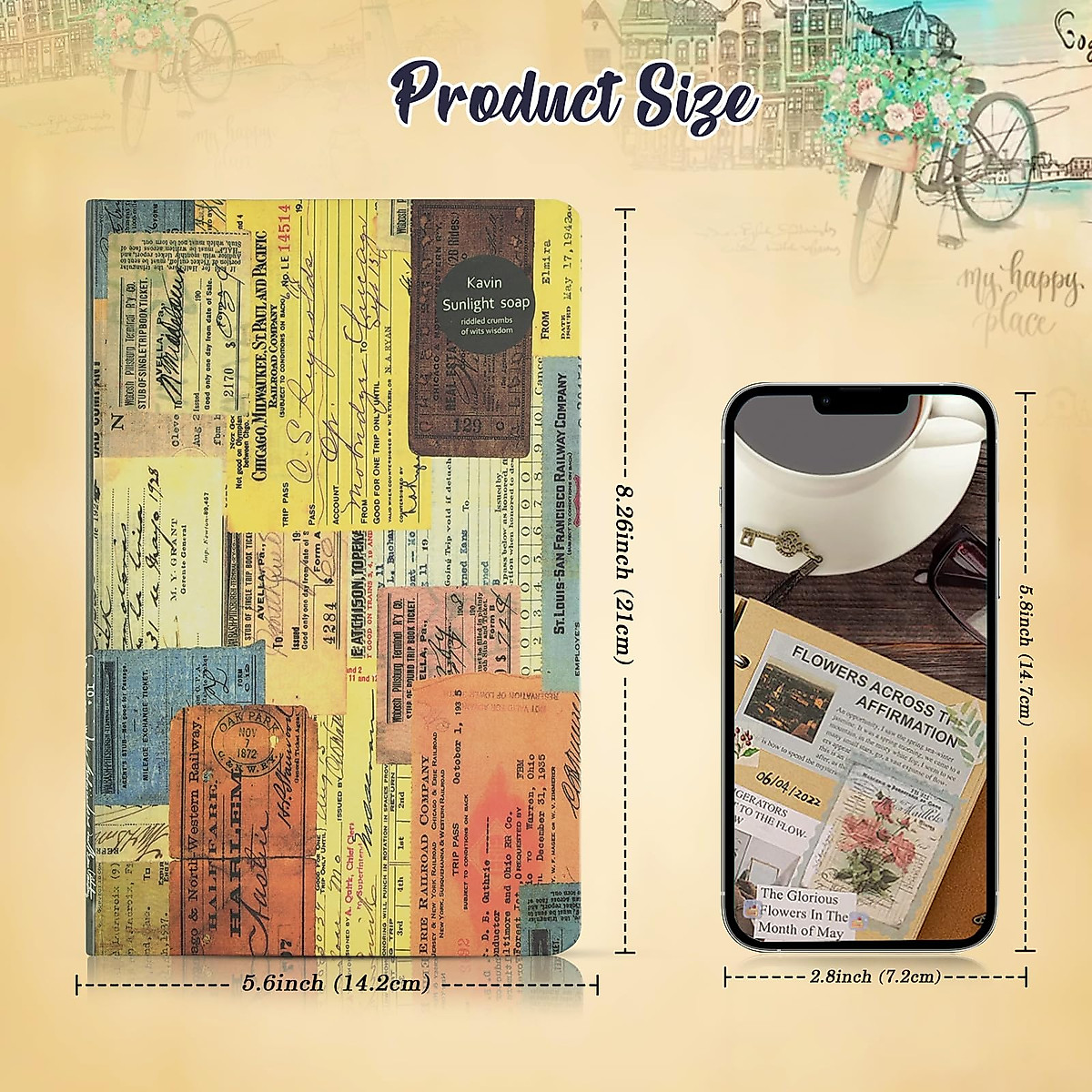 4 Pack Travel Journal, Journal for Women Men Gift, Vintage Journal with Retro Page for Writing, Hardcover Cute Notebook, Aesthetic Diary Notebook Junk Journal Set, Scrapbook Journal, 5.6" X 8.3"